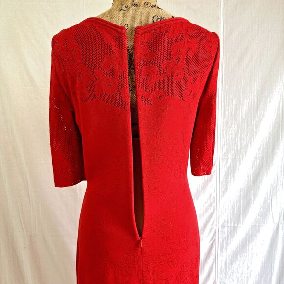 St. John | Dresses | St John Red Knit Sheath Dress Size Crew Neck Elbow ...